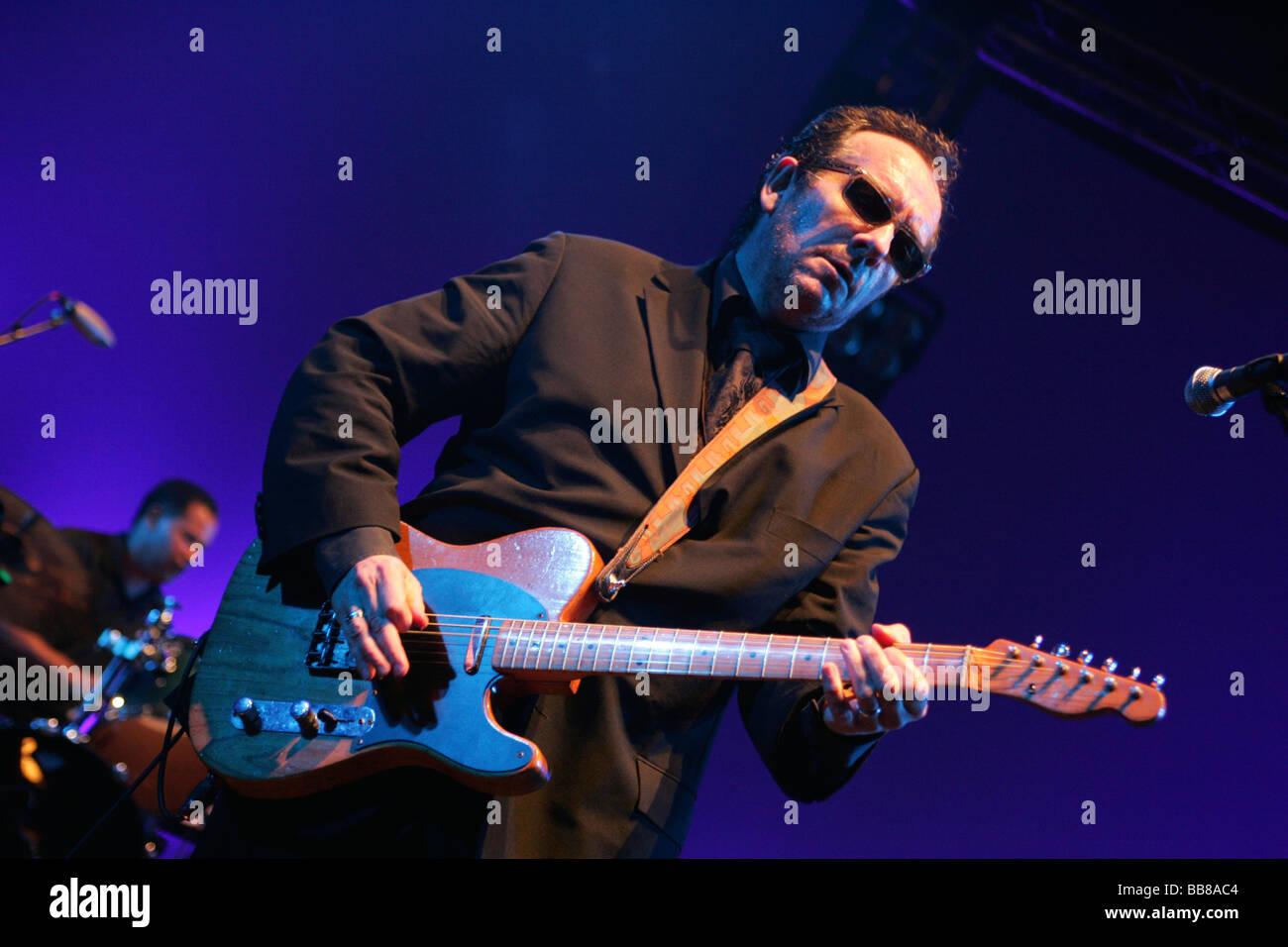 British musician Elvis Costello, live at the Blue Balls Festival in the ...