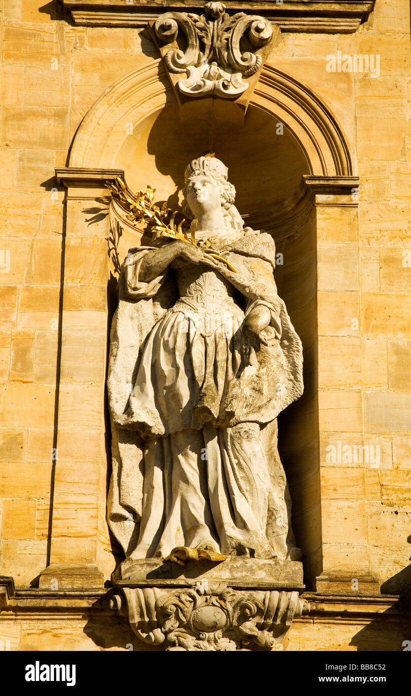 Holy figure on the Basilica in Goessweinstein, Franconian Switzerland ...