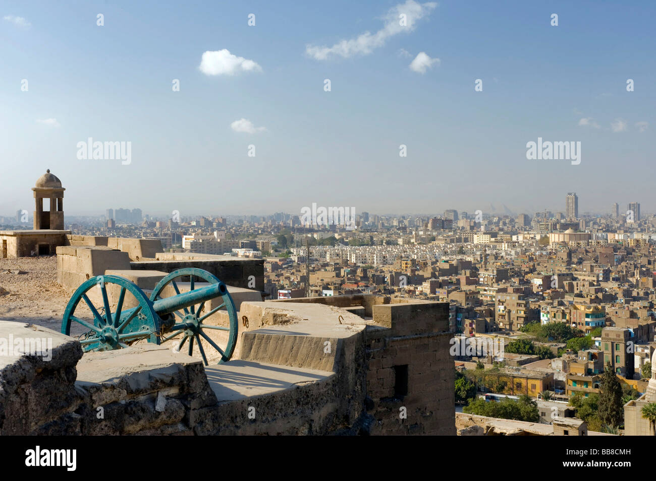 Wall and canon of the Citadel, view over Cairo, Egypt, Africa Stock ...