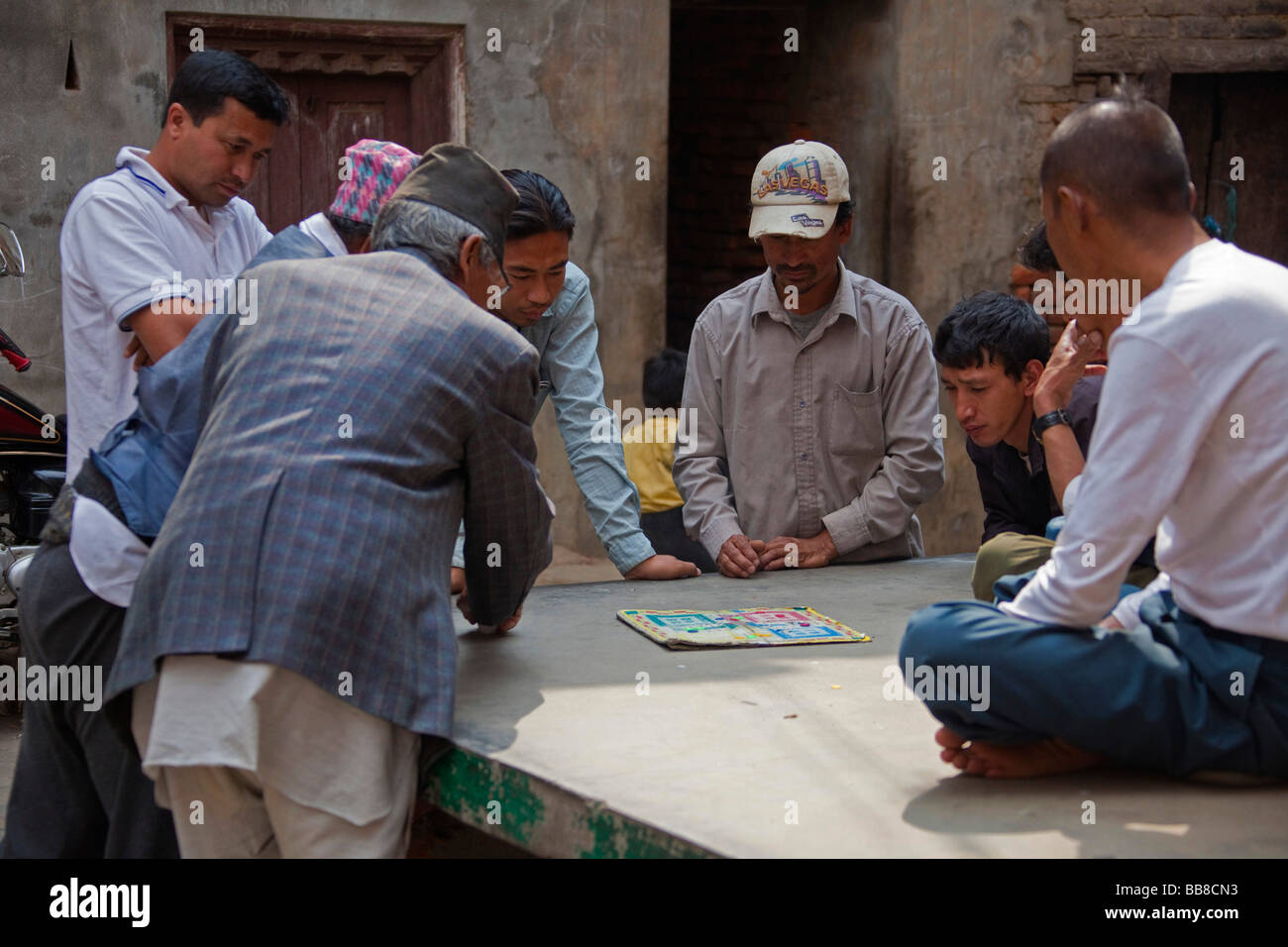 Men playing board game in street, Nepal Kathmandu 93548 Nepal-Kathumand ...