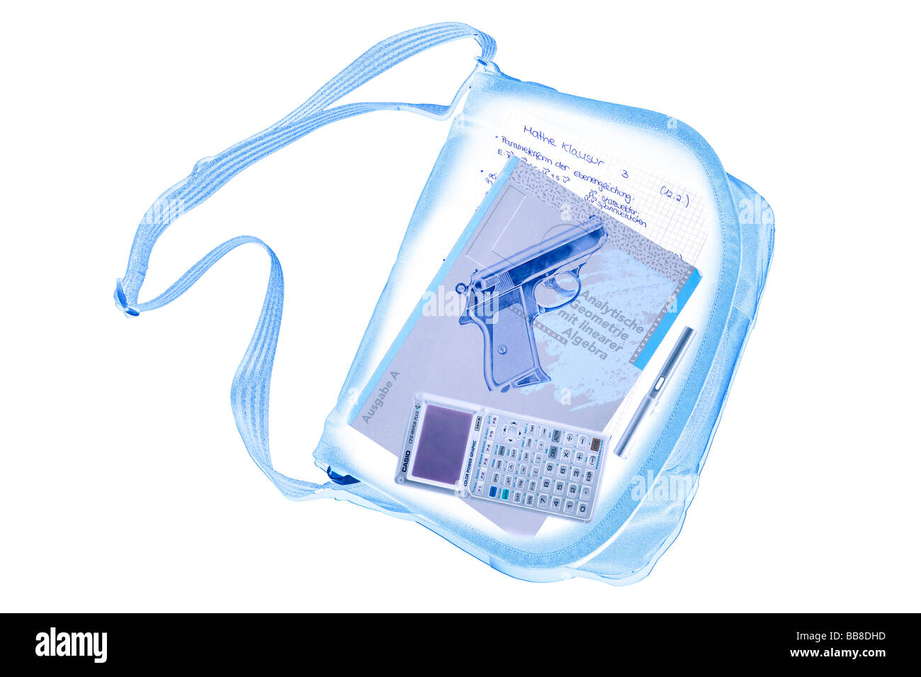 Symbolic image, violence at school, radiogram scan of a student's bag ...