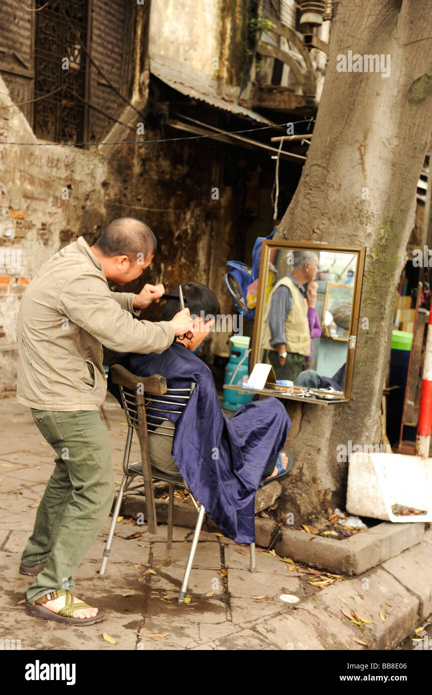 Simple Barber shop by the street in Old Quarter, Hanoi, vietnam Stock ...