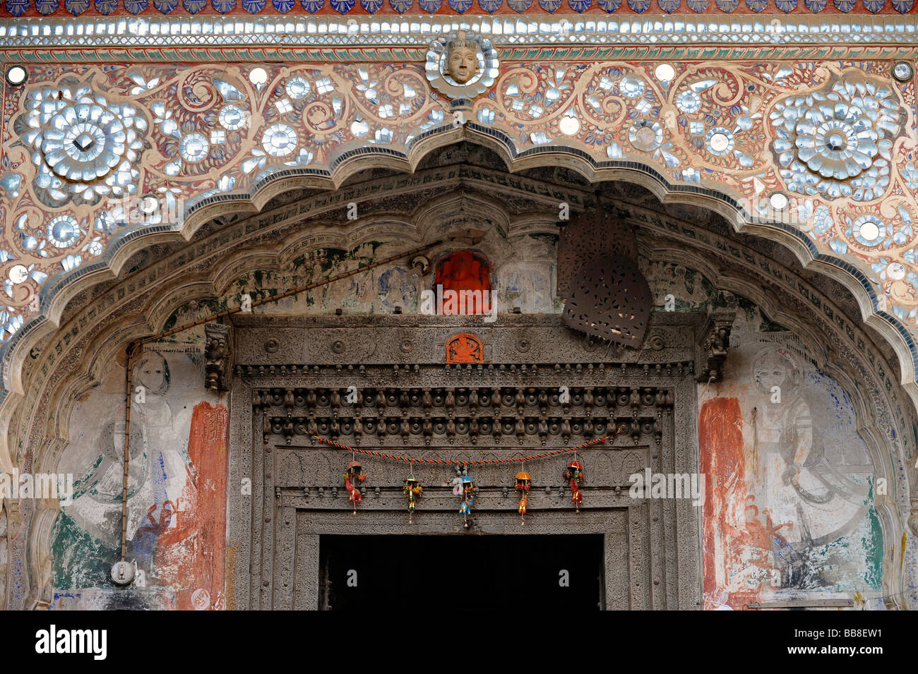Decorated door arch of a merchant's house, Haveli, Mandawa, Shekhawati ...