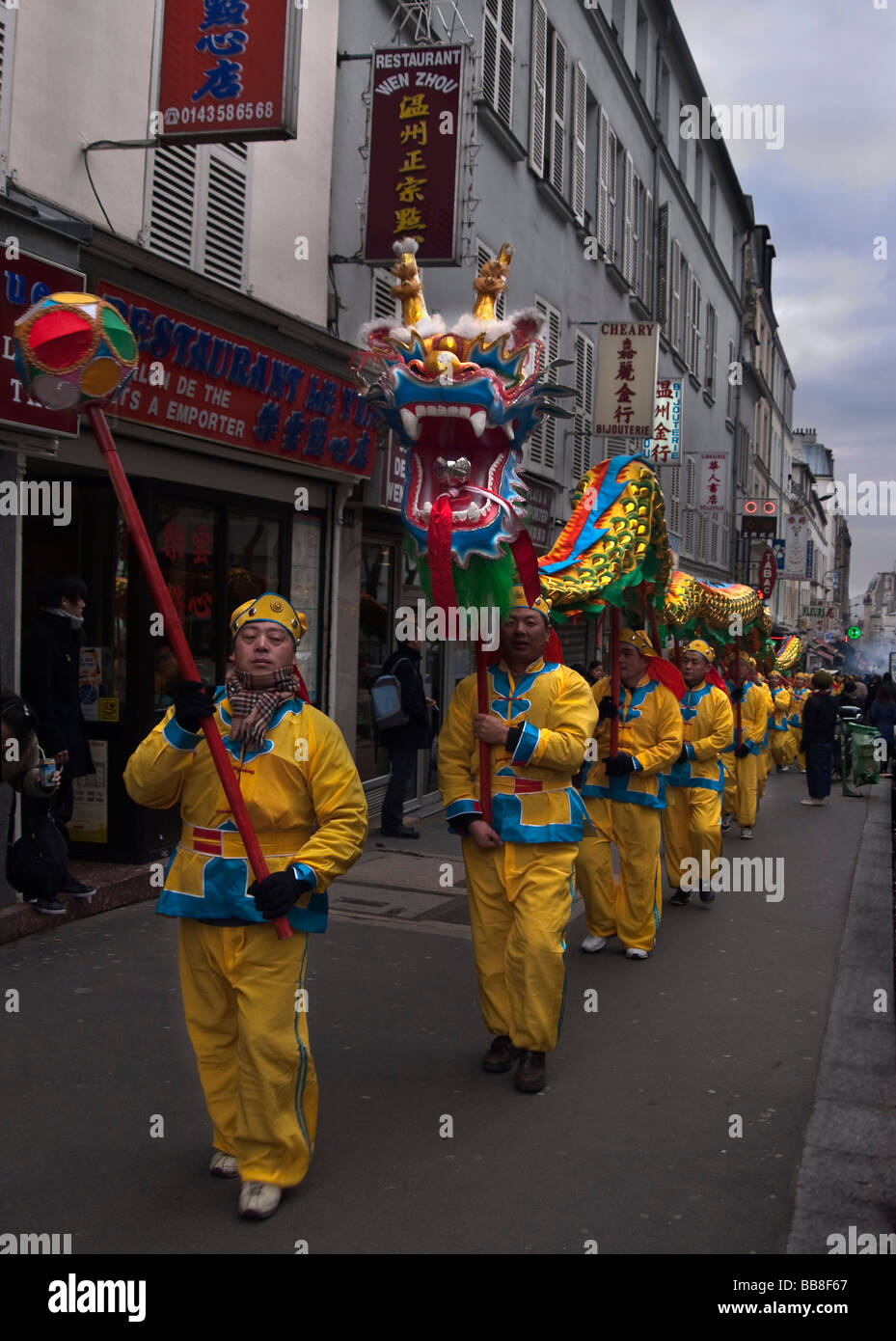 Dragon procession, spring festival, Belleville, Paris, France, Europe ...