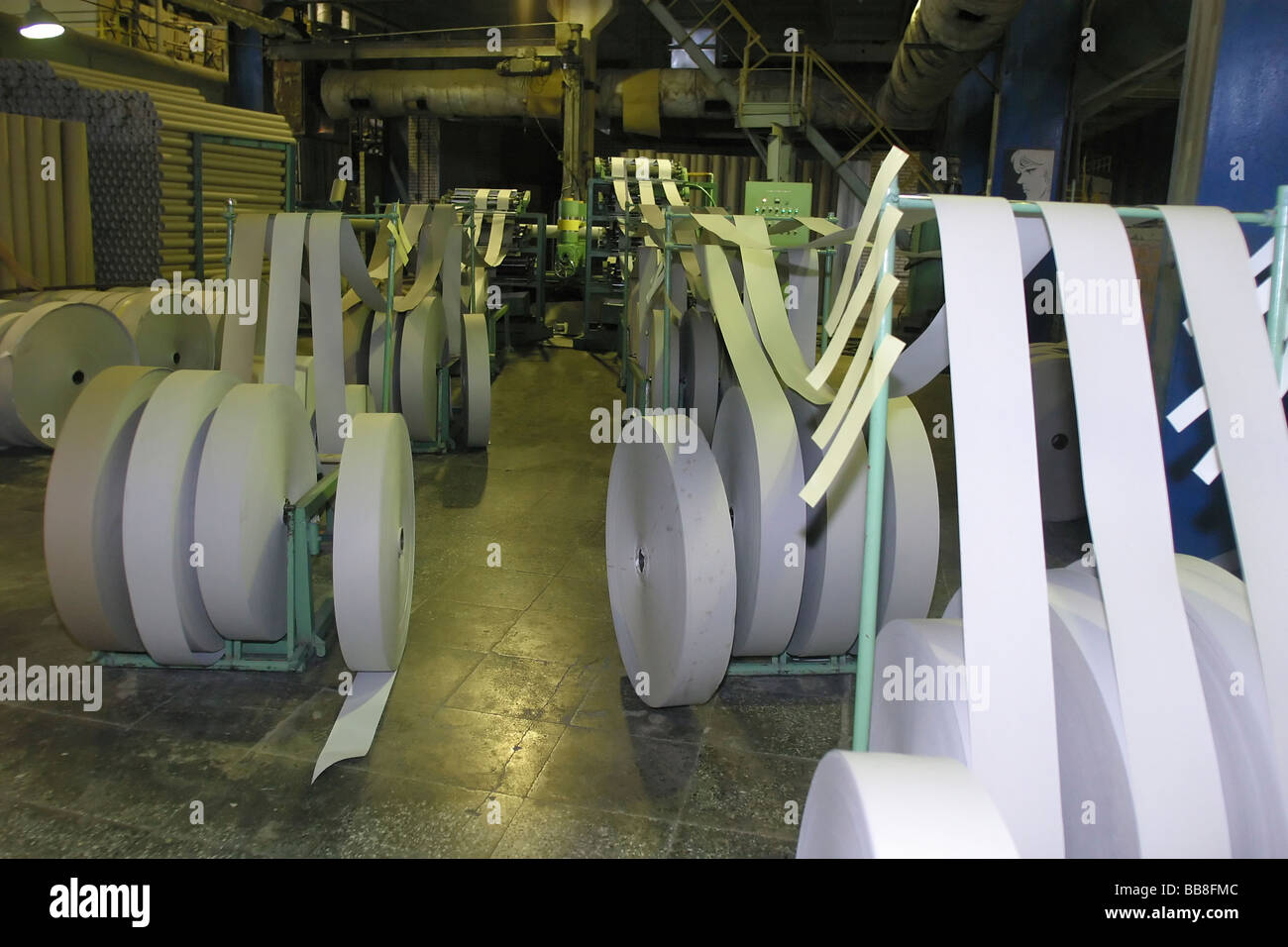 Paper and pulp mill plant - Rolls of cardboard Stock Photo - Alamy