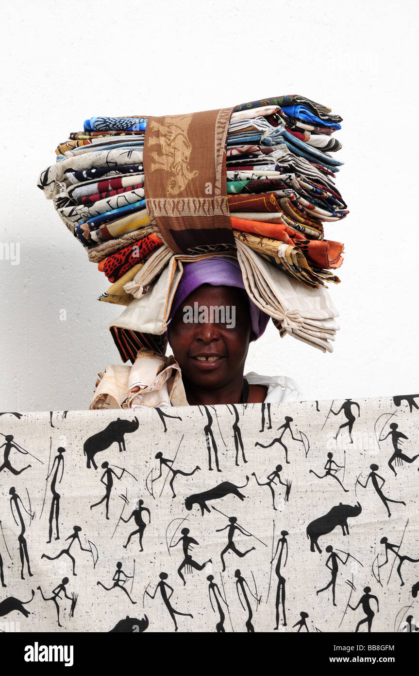 African woman selling battik and stencil fabrics Knysna Western Cape ...