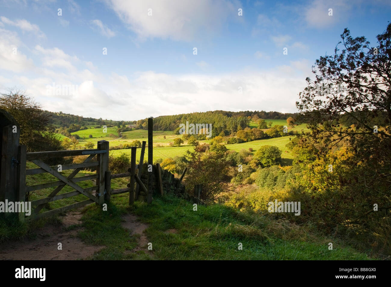 View over open countryside at Birchover in the Peak District in ...