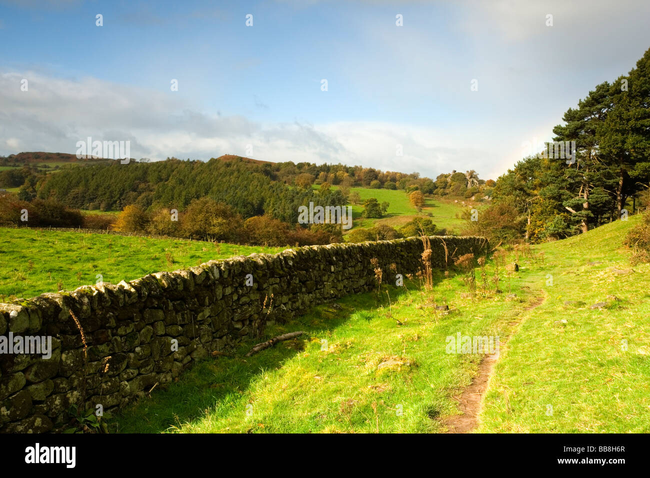 View over open countryside at Birchover in the Peak District in ...