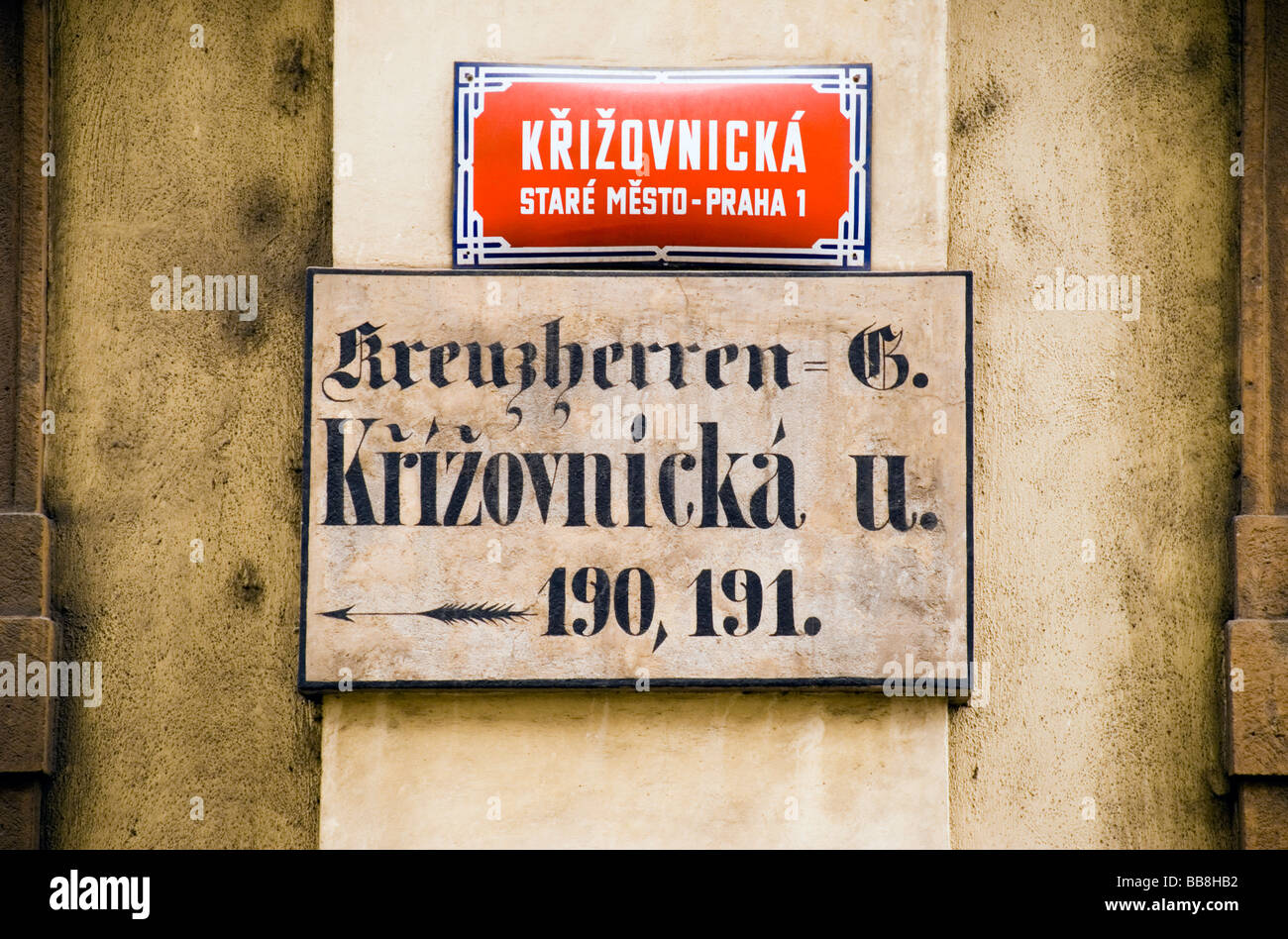 Prague Czech Republic Street sign Krizovnicka in the city Stock Photo ...