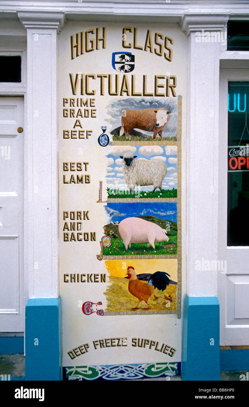 Butcher shop meat market sign painted on facade, Skibbereen, Cork ...