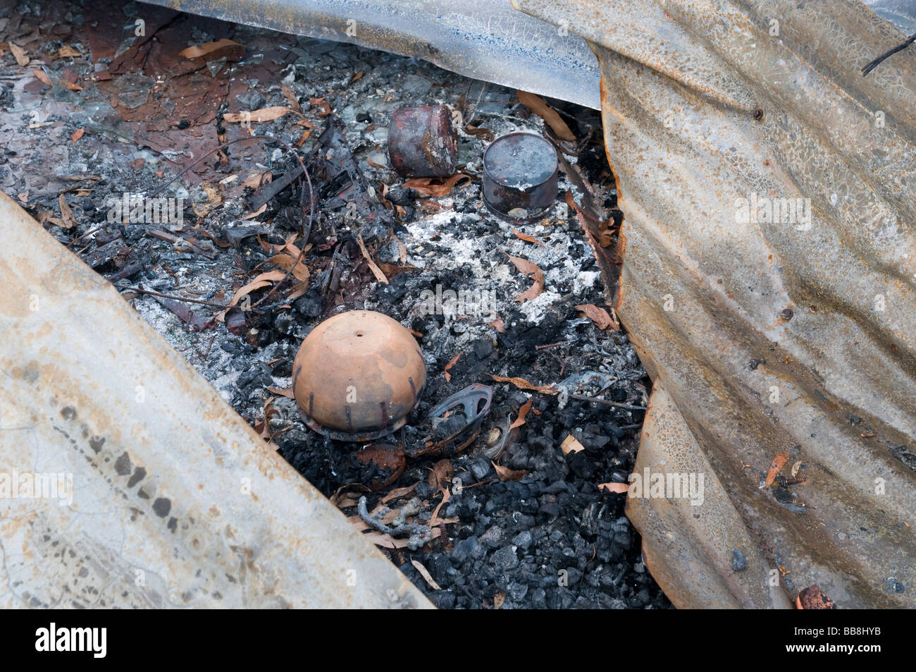 Remains of kitchen items and household objects after a devastating ...