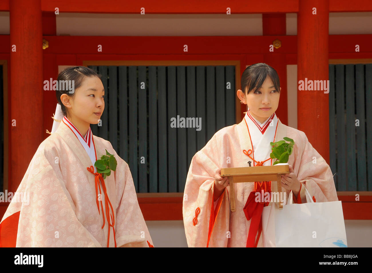 Miko, temple servants, procession from the Shimogamo Shrine to the ...
