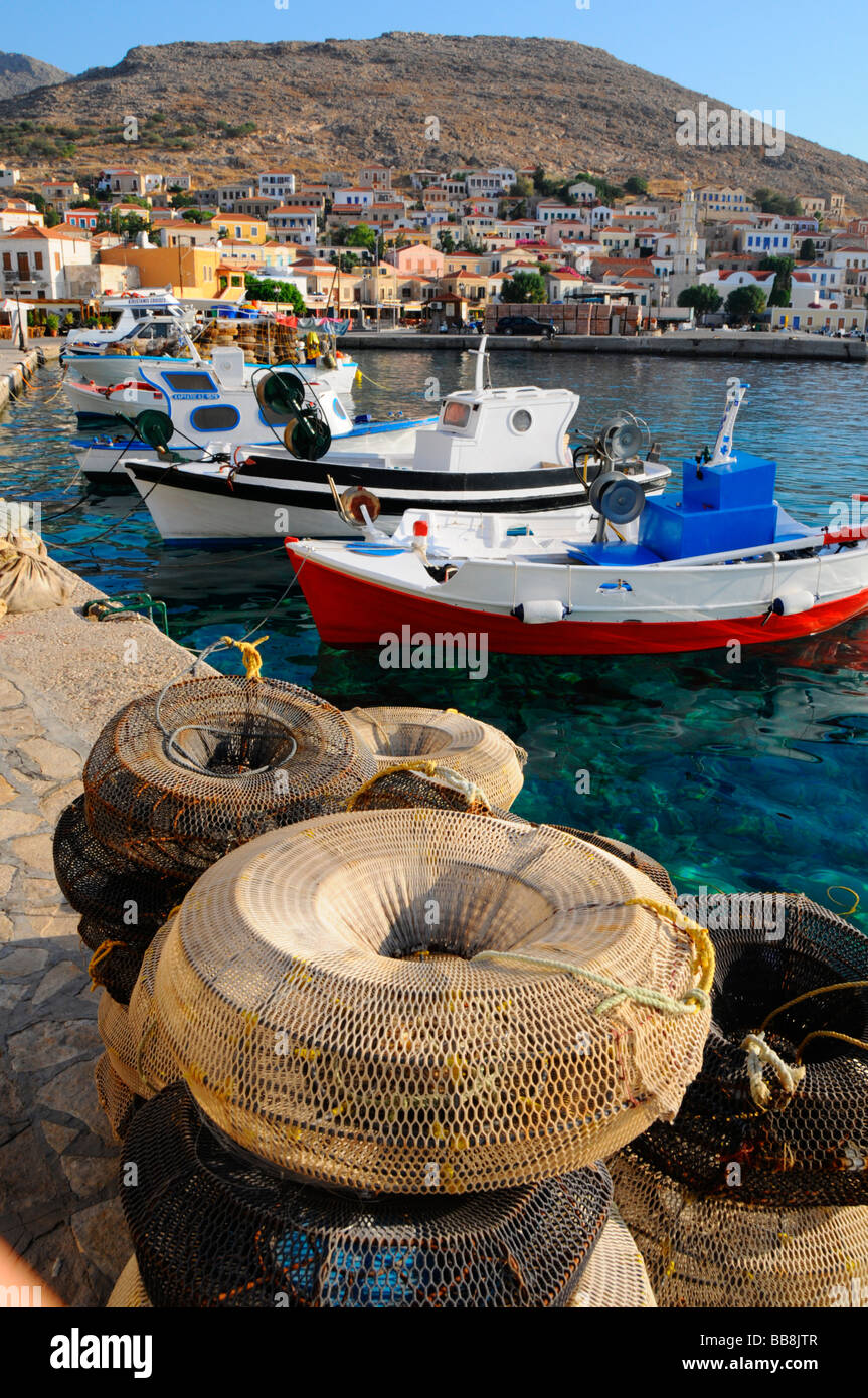 Fishing traps at the port of Emborio, Chalki Island, Dodecanese, Greece ...