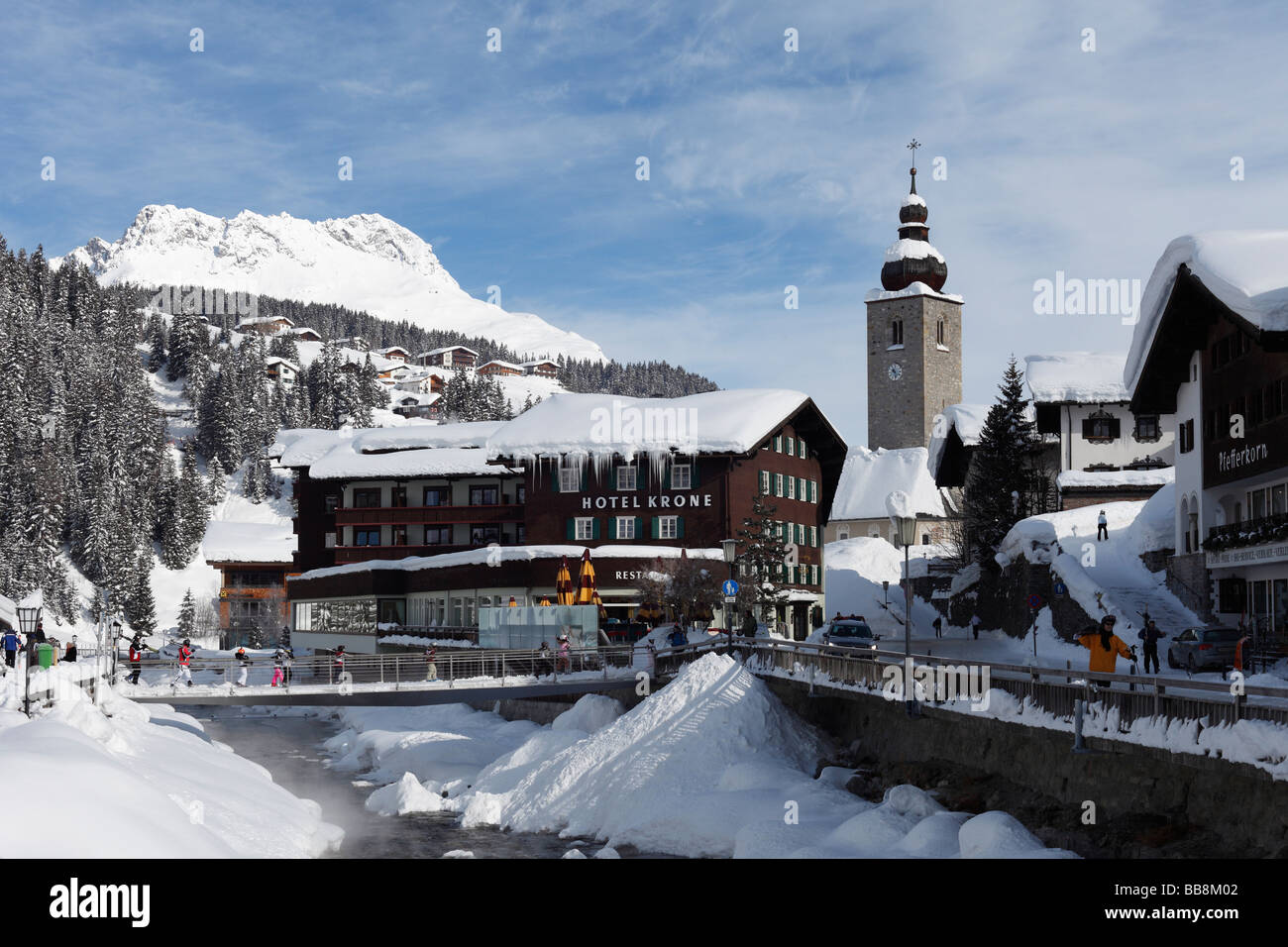 Lech with Tannberg Mountain, Vorarlberg, Austria, Europe Stock Photo ...