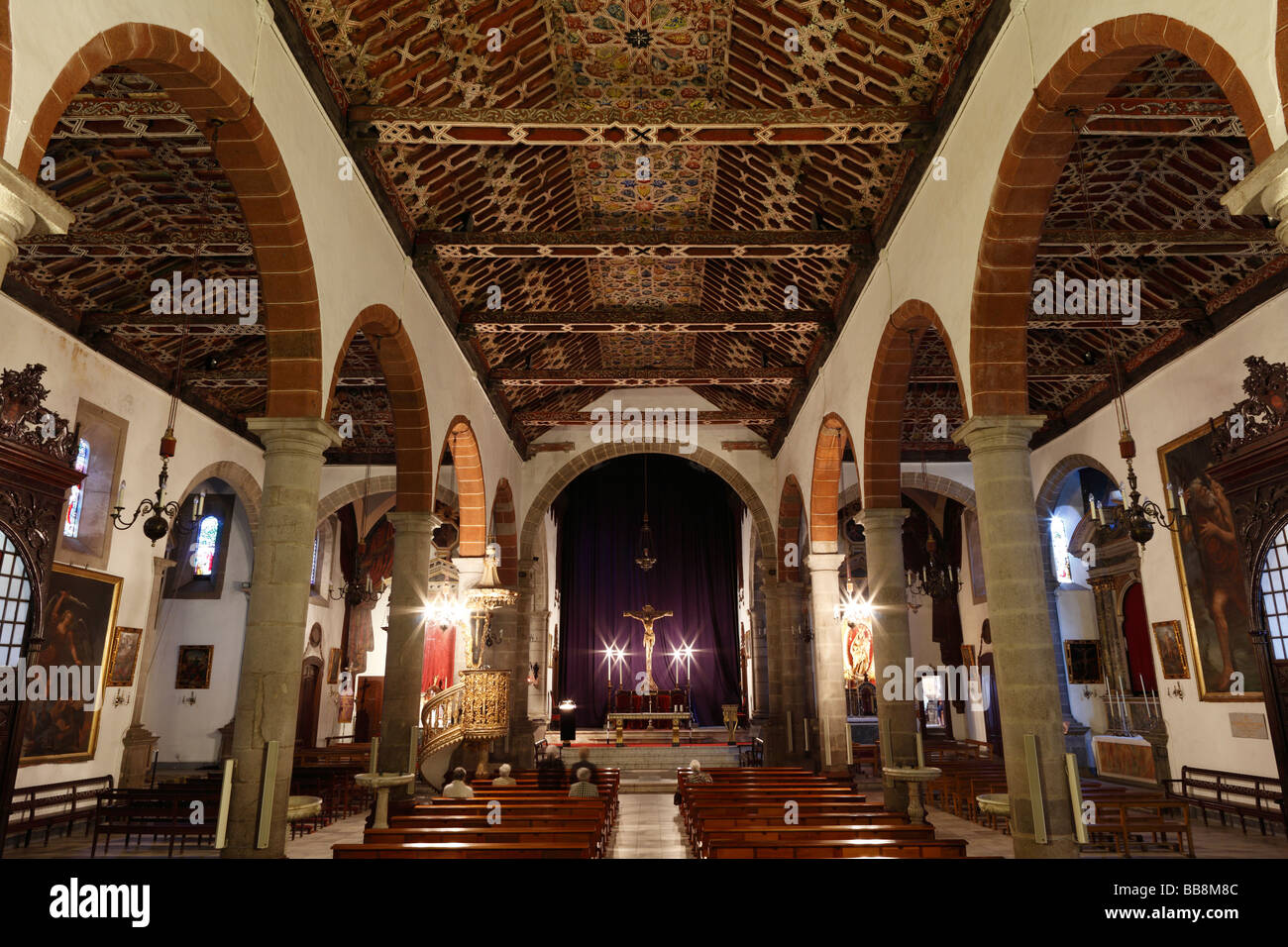 El Salvador church, Church of the Redeemer, interior view with Mudejar ...