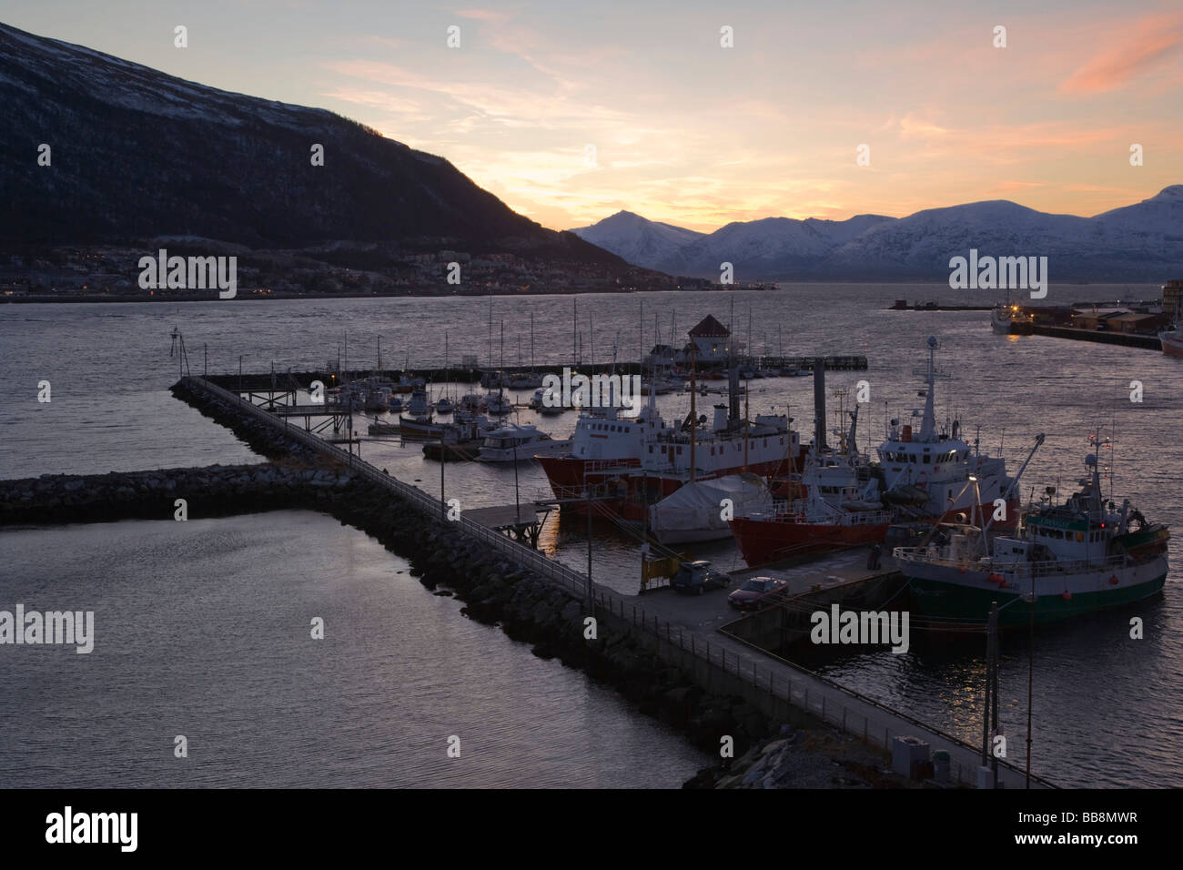 Tromso harbour, polar night, winter, Tromso, Troms, Norway Stock Photo ...