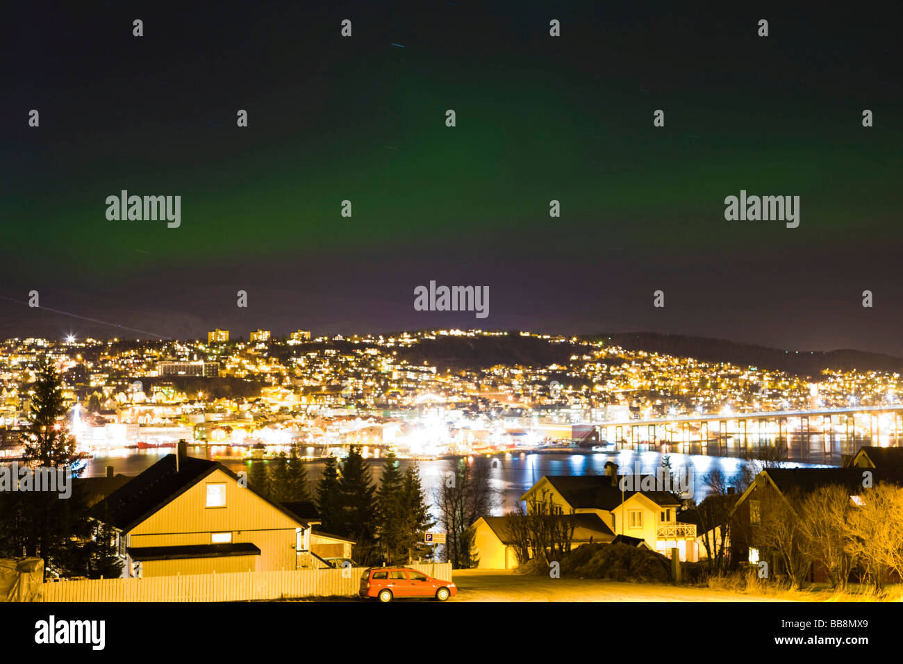 Northern Lights (Aurora Borealis) above Tromso, Troms, polar night ...