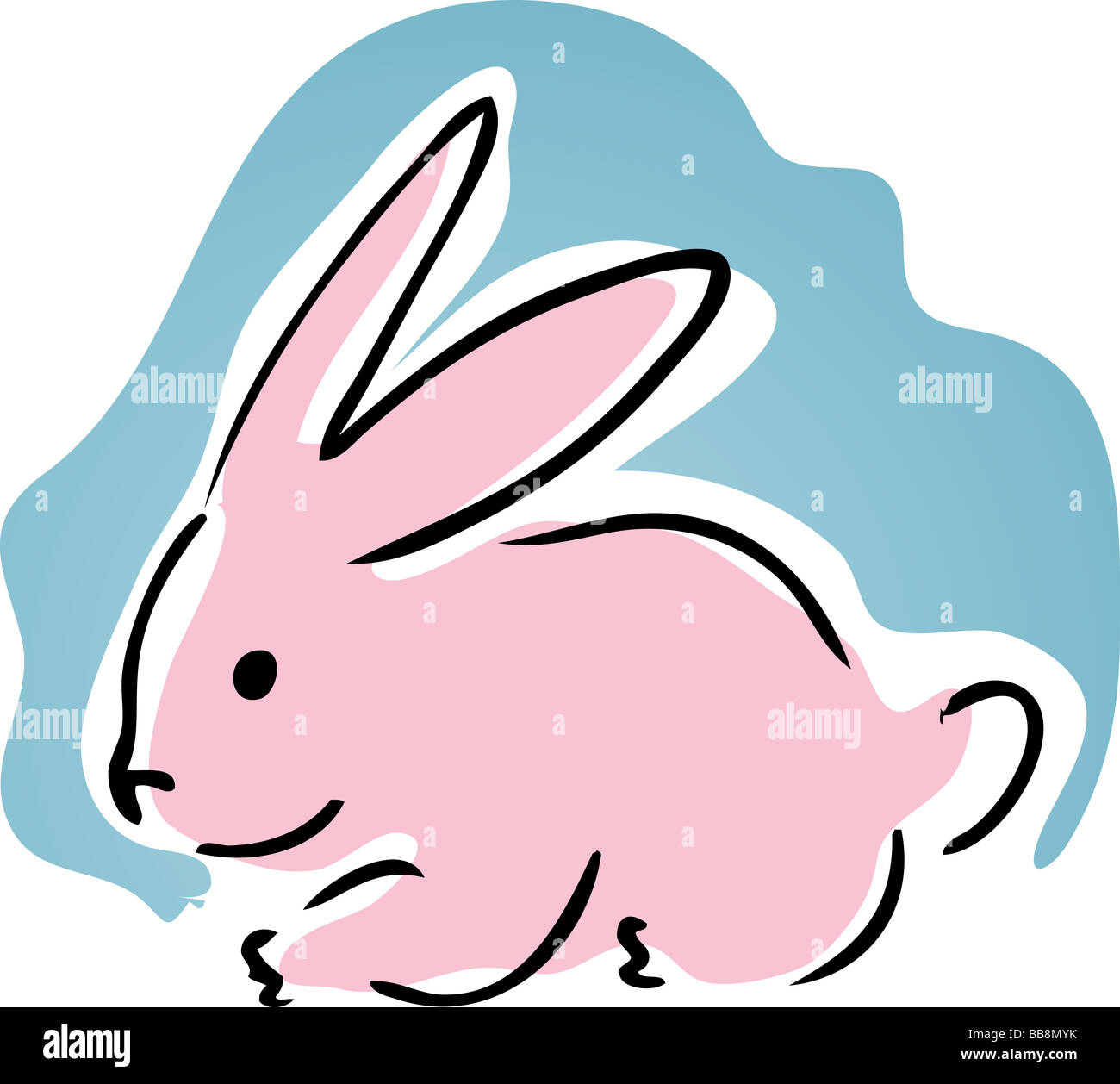 Cute retro cartoon illustration of a pink bunny rabbit Stock Photo - Alamy