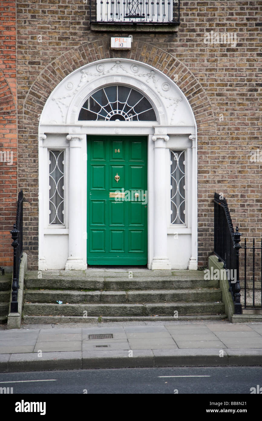 Door entrance of Georgian house at Lower Leeson Street, Dublin, Ireland ...
