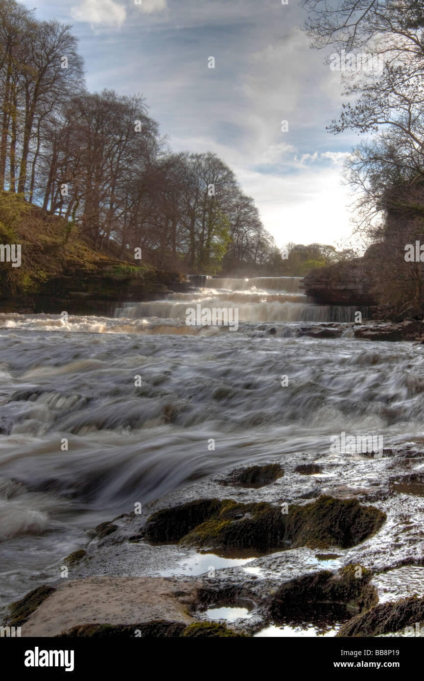 Morning light on Aysgarth Falls Yorkshire Dales, Yorkshire, England ...