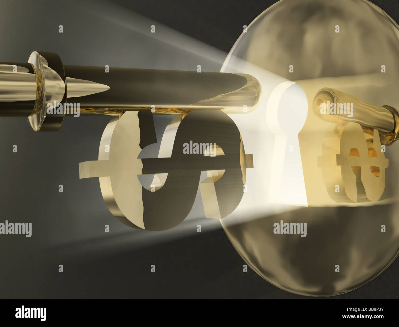 golden key to money before keyhole Stock Photo - Alamy