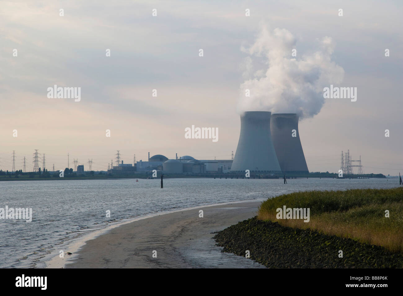 Doel nuclear power station, view from Lillo, Antwerp industrial port ...