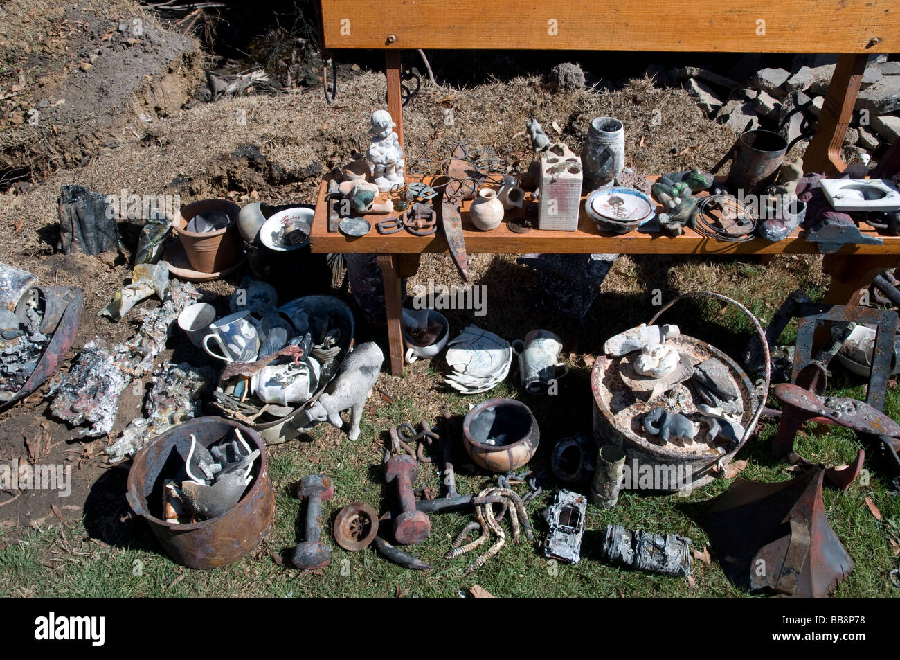 Objects pulled out from a house destroyed by a bushfire Stock Photo - Alamy