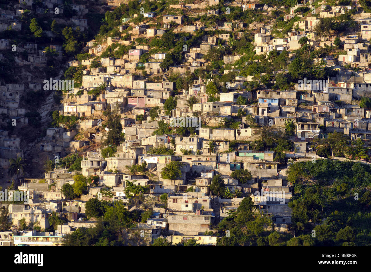 Slum housing on the outskirts of the Haitian capital city, Port au ...