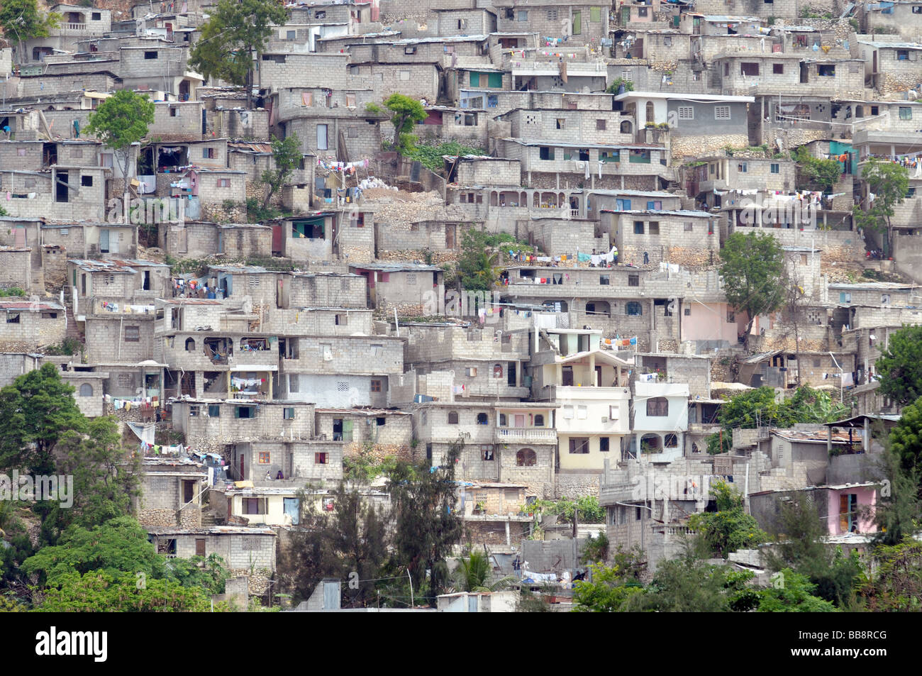 Slum housing on the outskirts of the Haitian capital city, Port au ...