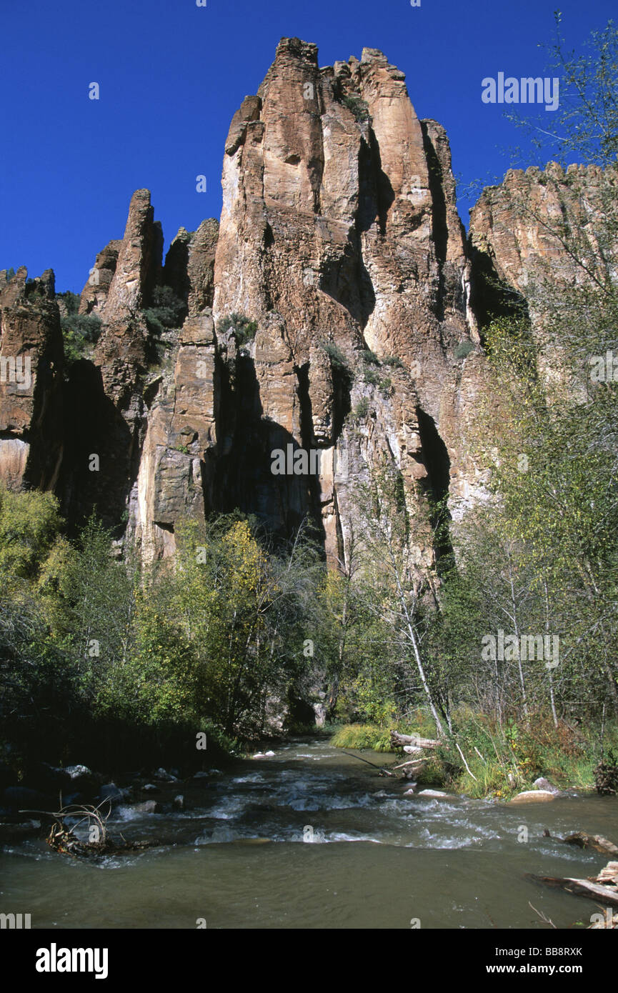 Cliffs over the Gila River in the Gila wilderness area in New Mexico ...