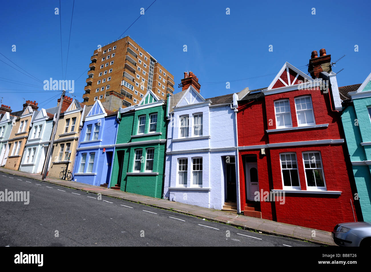 Different colour houses in Blaker Street Brighton UK Stock Photo - Alamy