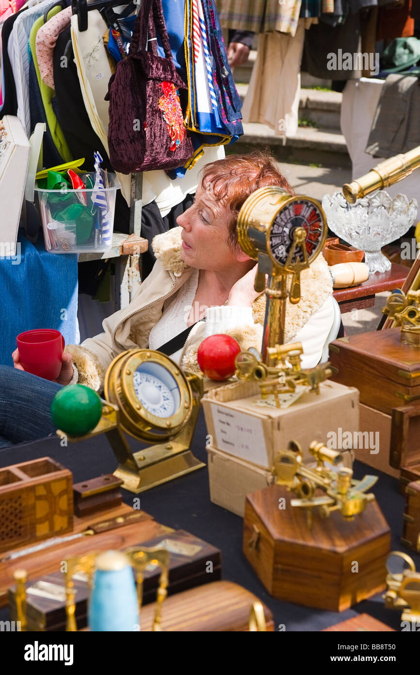 Greenwich Antiques or Village market , seated middle aged lady stall ...