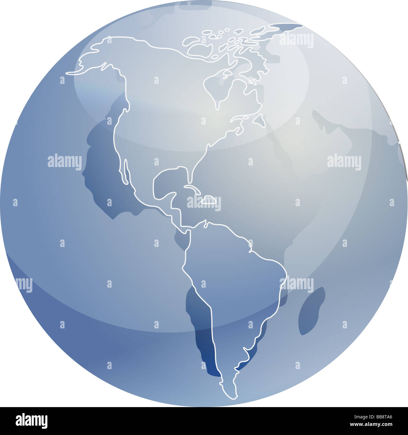 Map of the Americas on a sperhical globe cartographical illustration ...