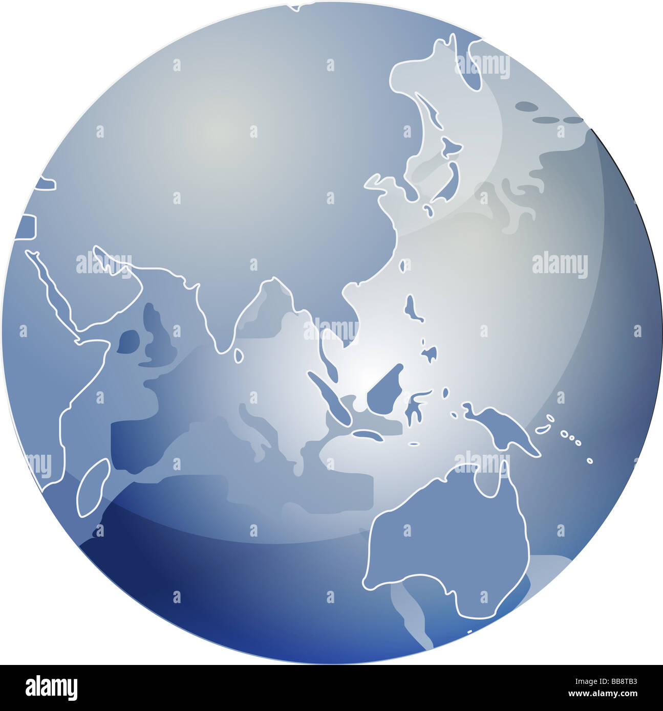 Map of the Asia on a spherical globe cartographical illustration Stock ...