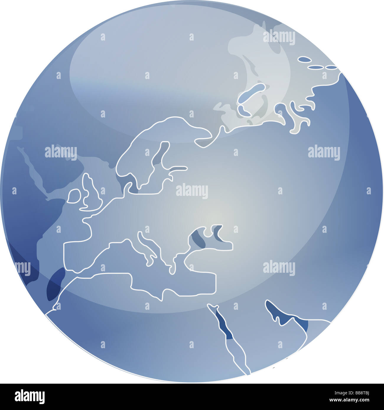 Map of the Europe on a spherical globe cartographical illustration ...