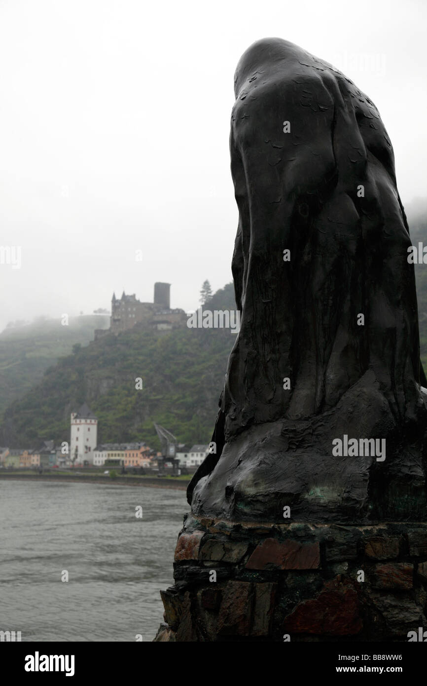 The spectral statue of the Loreley maiden at the Loreley cliffs on the ...