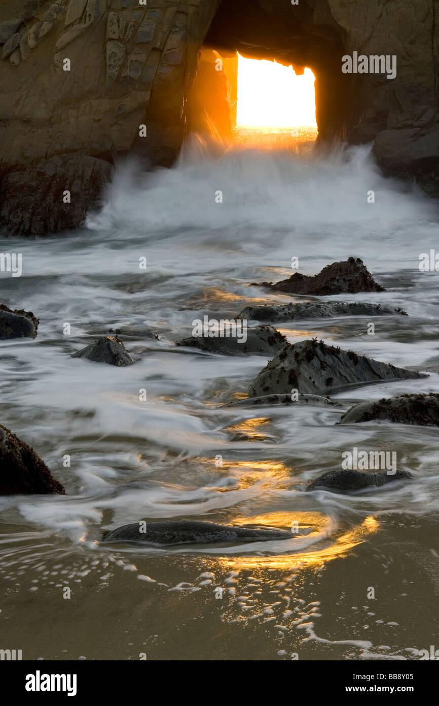 The sun sets through a window to the Pacific - Pfeiffer State Beach ...