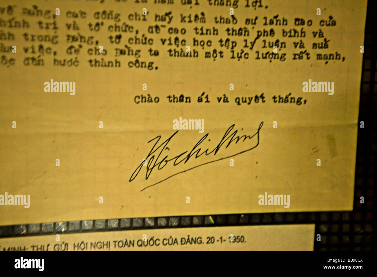 Signature autograph of Ho Chi MInh in the Mausoleum building in Hanoi ...