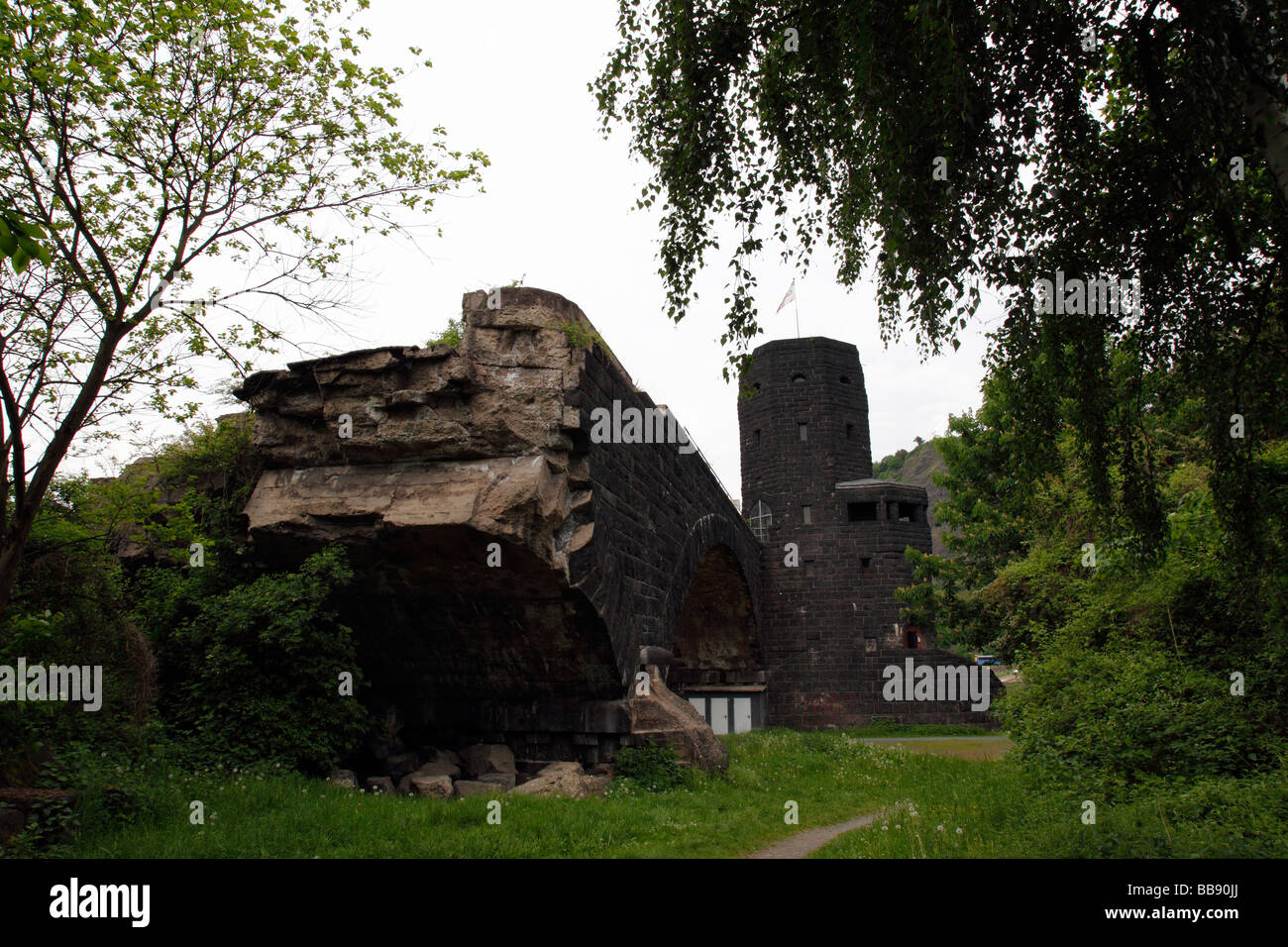 The site of the famous Remagen bridge over the River Rhine at Remagen ...