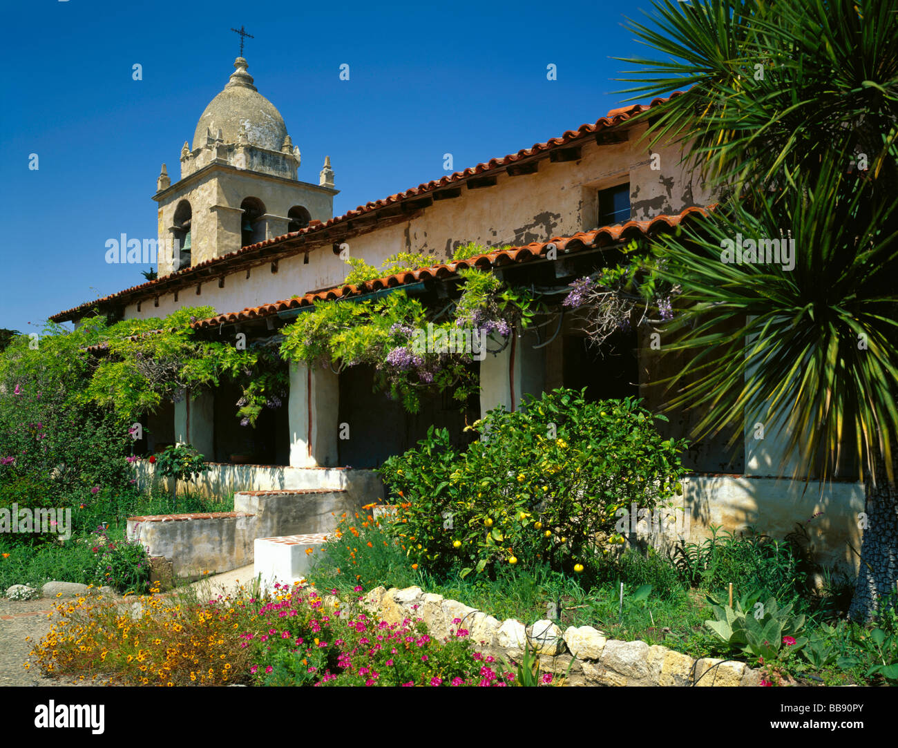Monterey County CA Tower of the Carmel Mission Basilica 1797 above the ...