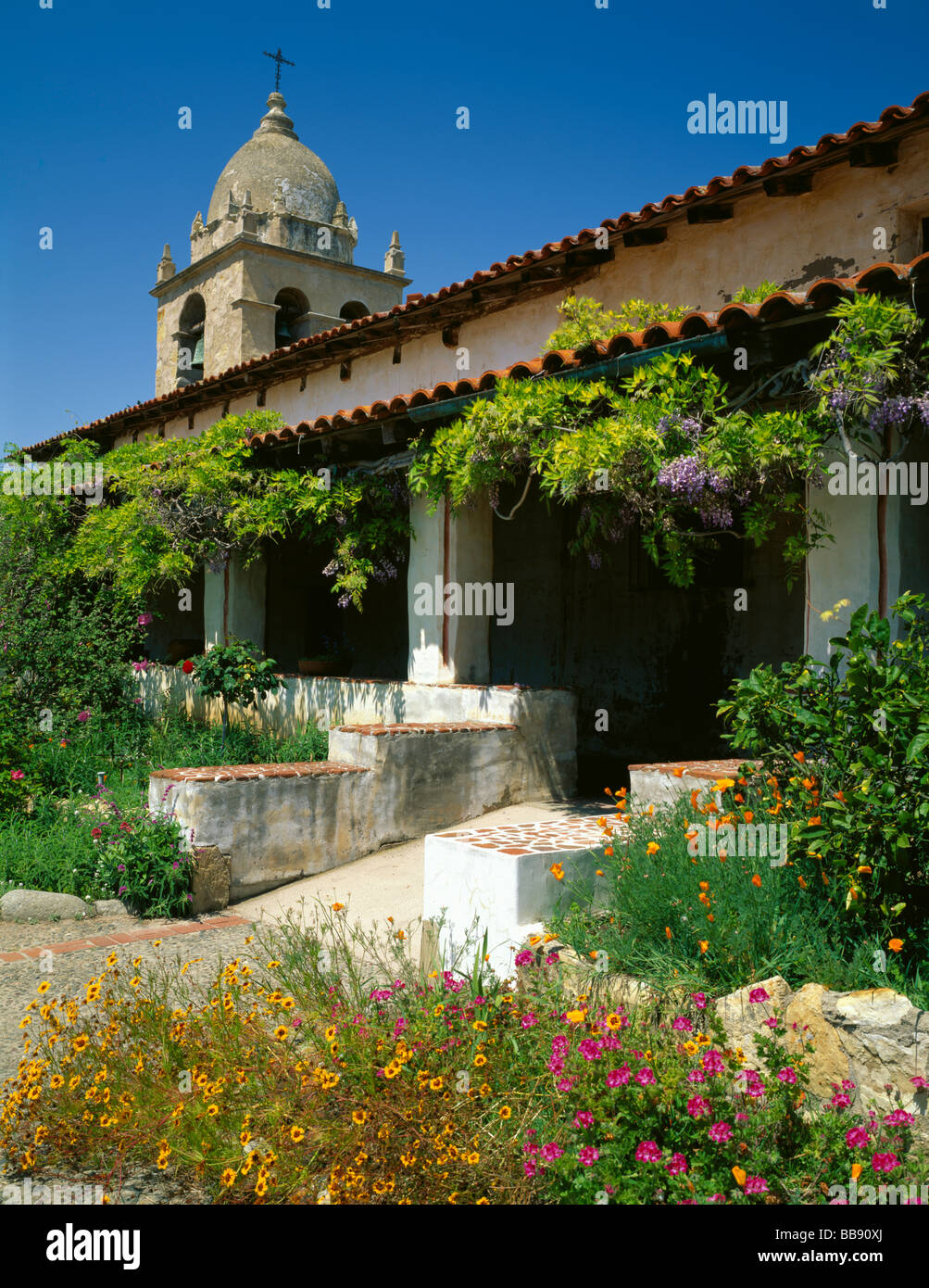Monterey County CA Tower of the Carmel Mission Basilica 1797 above the ...