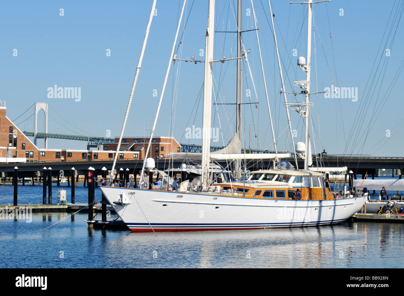Large sailboat at dock in Newport Harbor Rhode Island USA Stock Photo ...