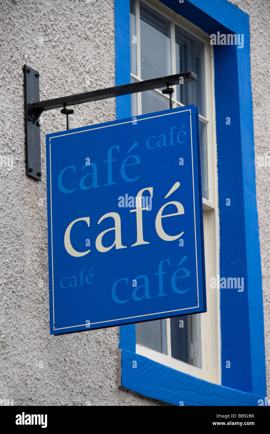 Blue café sign Stock Photo - Alamy
