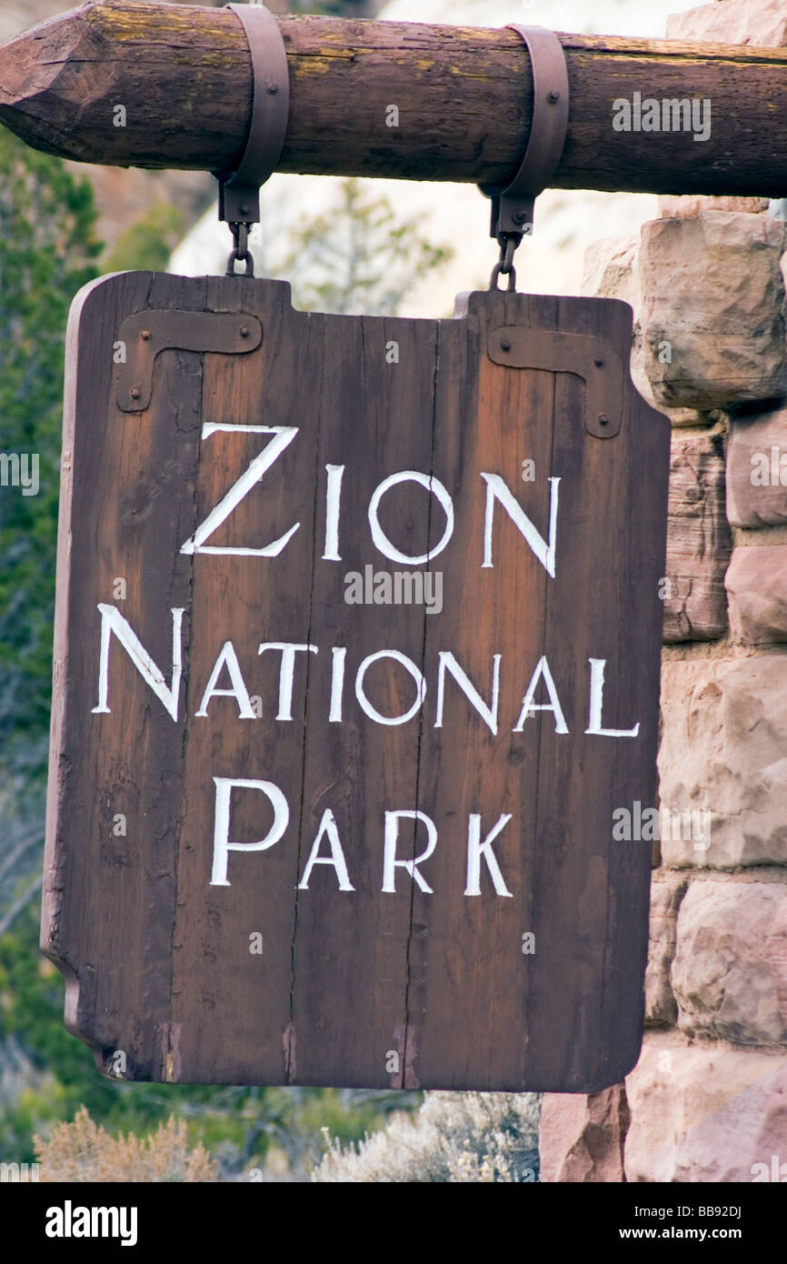 Zion National Park sign Stock Photo - Alamy