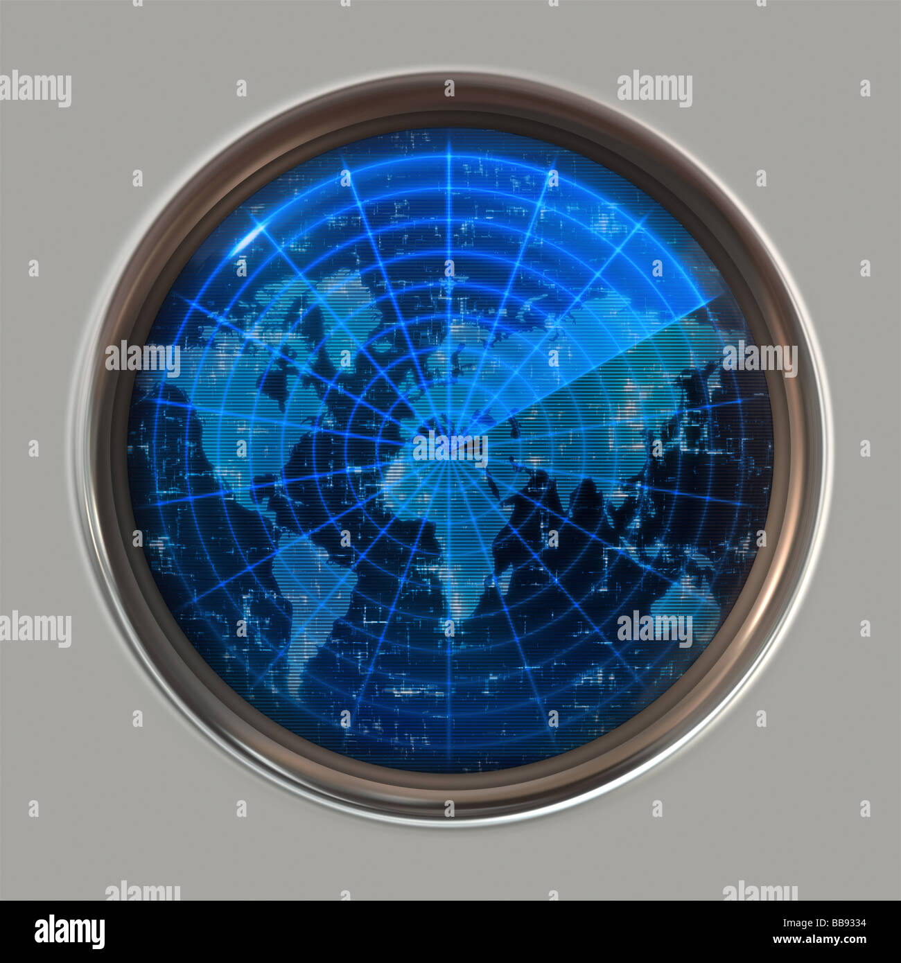great image of a world map on a sonar or radar screen Stock Photo - Alamy