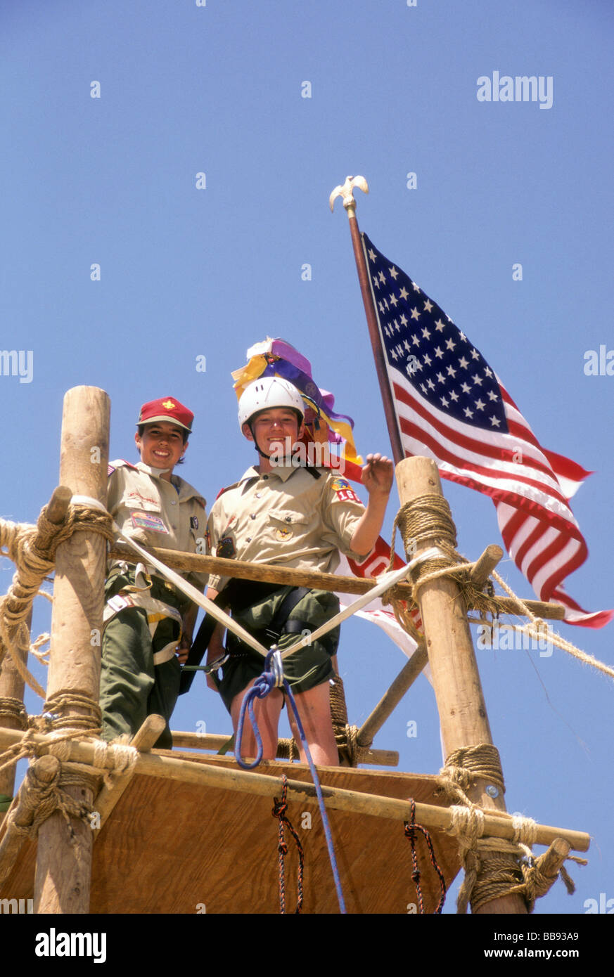 Boy scout tower scoutorama build lash wood flag American high tall ...