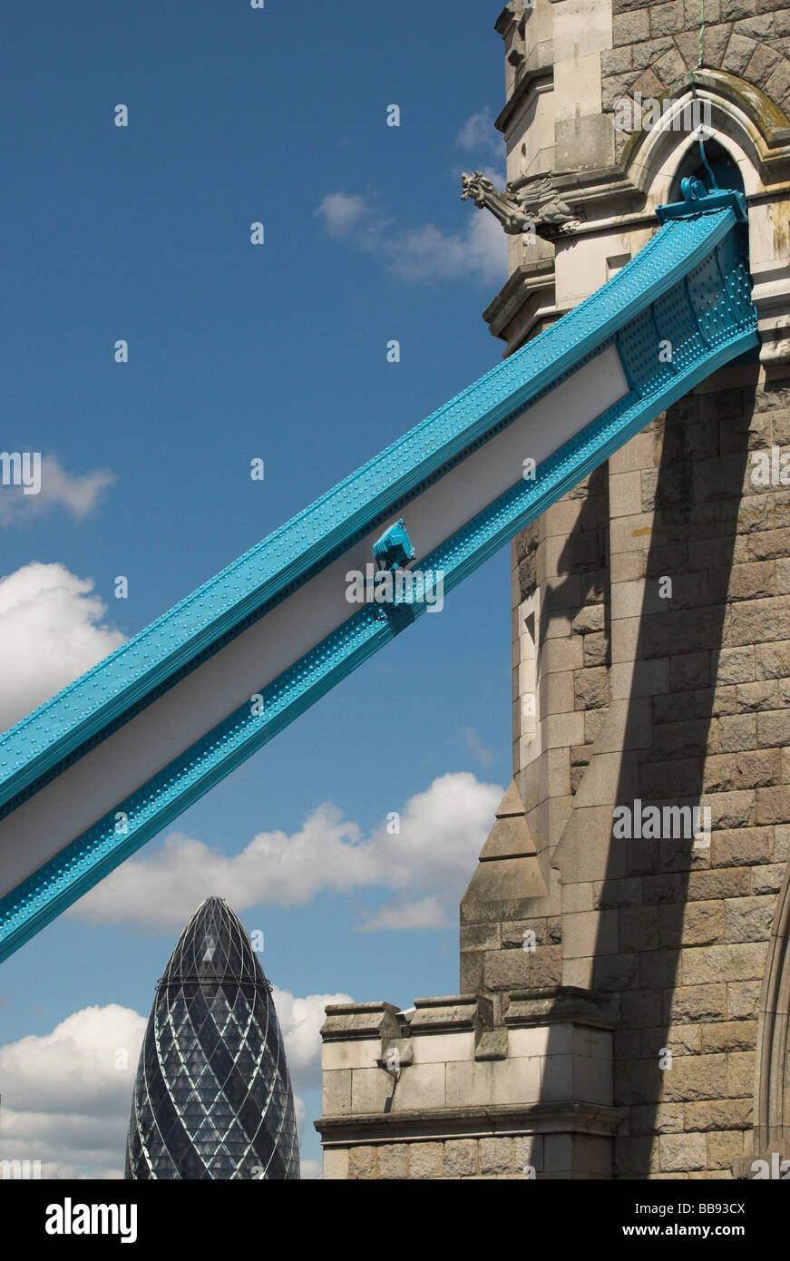 Two major London landmarks - The 'Gherkin' seen through a support of ...