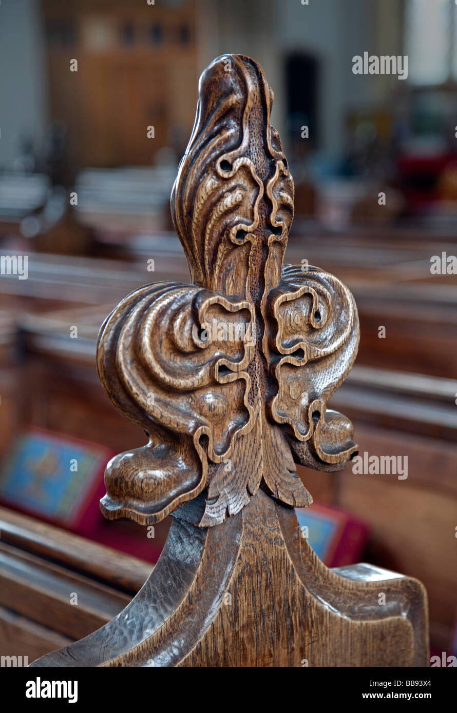 Carving on Church Pew Stock Photo - Alamy