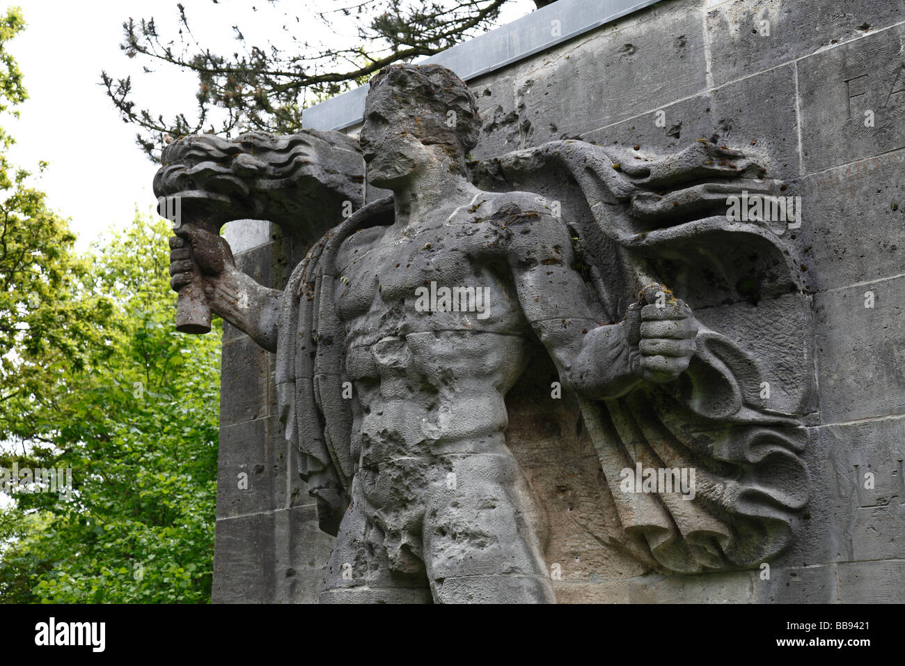 The bullet damaged statue of the Torch Bearer at the Vogelsang Nazi ...