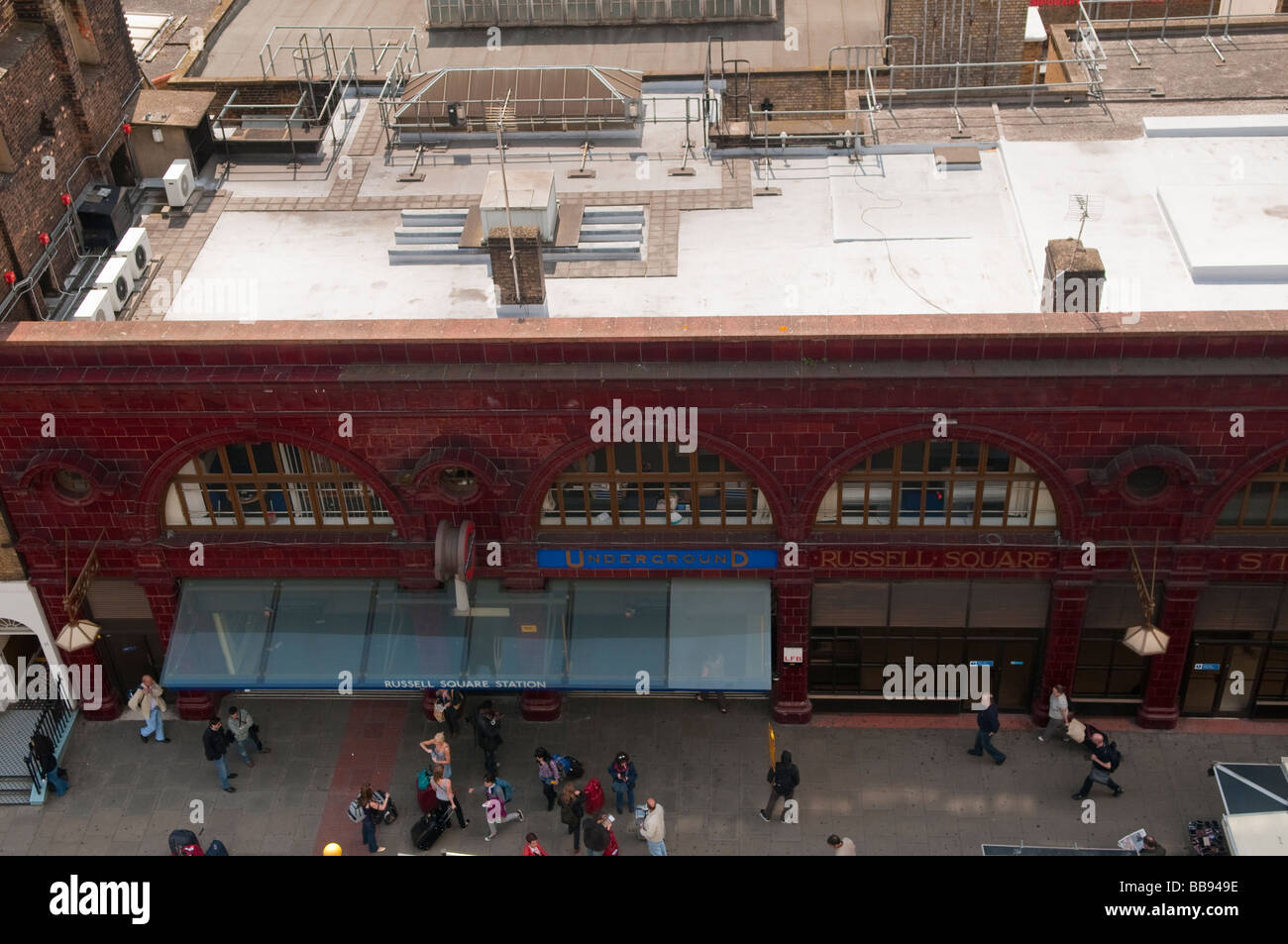 Aerial view of a london underground tube station at Russel Square ...